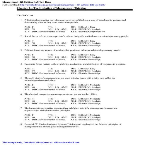 Management 11th Edition Daft Test Bank | PDF