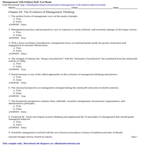 Management 13th Edition Daft Test Bank | PDF