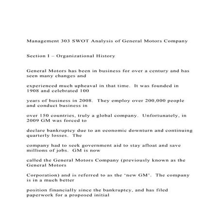 Management 303 SWOT Analysis of General Motors Company .docx