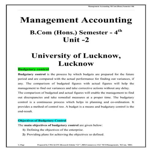 Management Accounting Unit - 2. B.Com(Hons)/B.Com/BBA/MBApdf | PDF