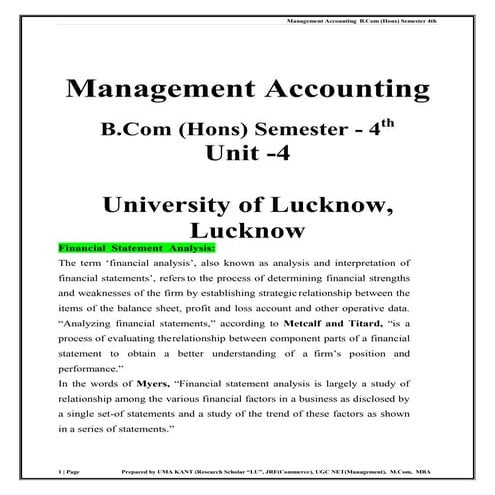 Management Accounting Unit - 4. B.Com(Hons)/B.Com/BBA/MBApdf | PDF