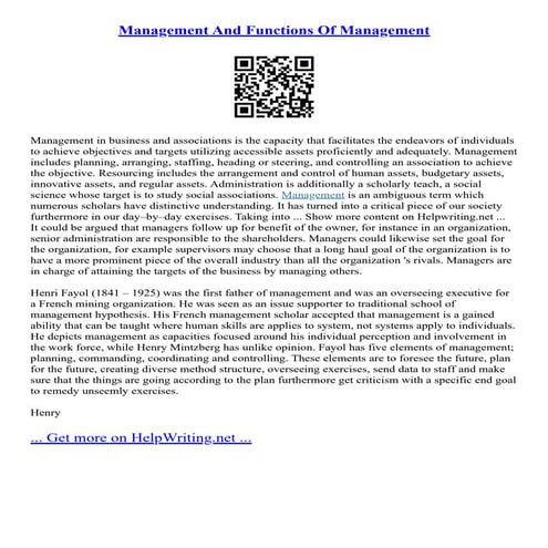 Management And Functions Of Management | PDF