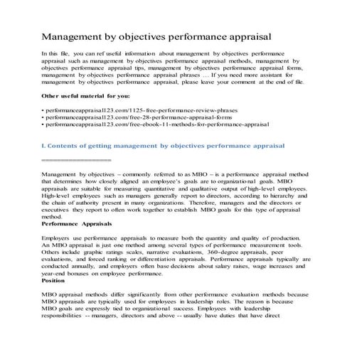 Management by objectives performance appraisal | PDF