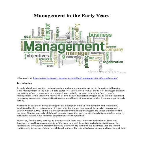 Management in the early years | PDF