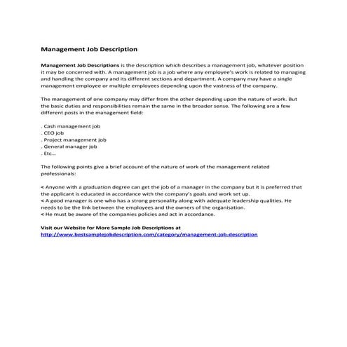 Management Job Description | DOC