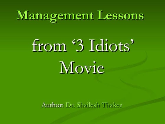 Presentation On 3 Idiots | PPT