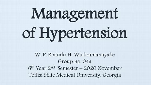 JNC 8 guideline to Management of Hypertension | PPTX