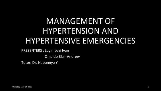 Management of Hypertensive Crisis | PPTX | Heart and Cardiovascular Diseases | Diseases and ...