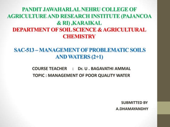 Quality of irrigation water | PPTX | Agriculture | Industries