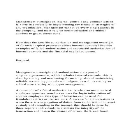 Management oversight on internal controls and communication is a.docx ...