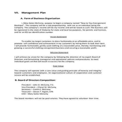Management plan for "New to You Consignments" | PDF