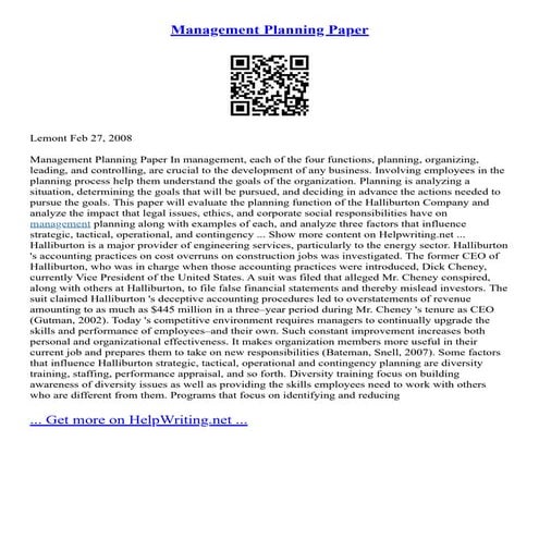 Management Planning Paper | PDF