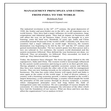Management principles and ethos: From India to the World | PDF