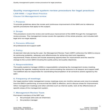 Management review procedure for legal practices | DOCX