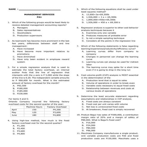 Comprehensive Practice Set for Management Services | PDF