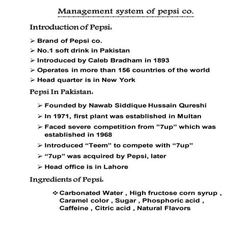 Management system of pepsi co | DOCX