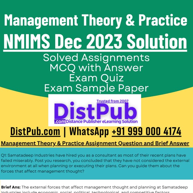 Management Theory and Practice NMIMS Solved Assignments Infographics Dec 2023 brief solution | PDF