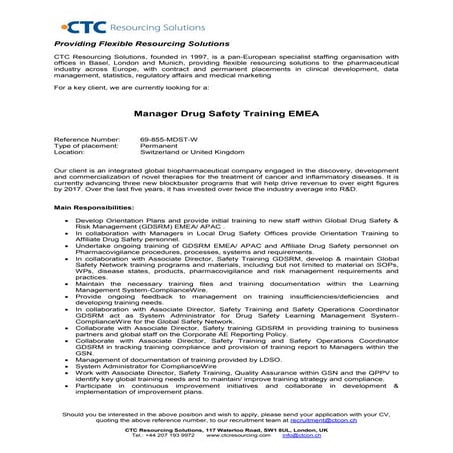 Manager drug safety training emea 69 855-mdst-w | PDF