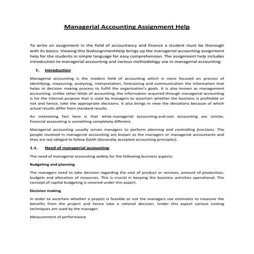Managerial accounting assignment help pdf | PDF