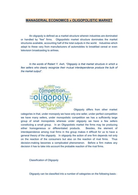 Oligopoly Market in Economics PPT | PPTX