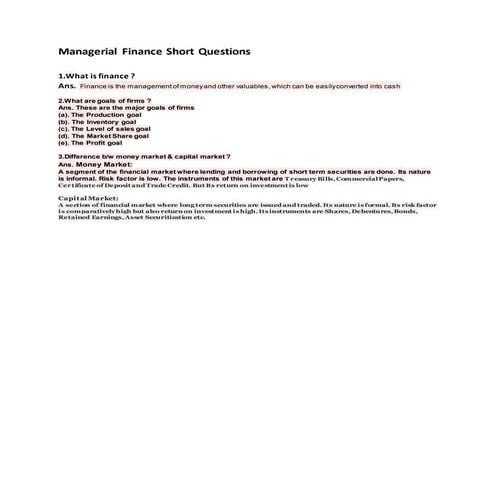 Managerial finance short questions | DOCX