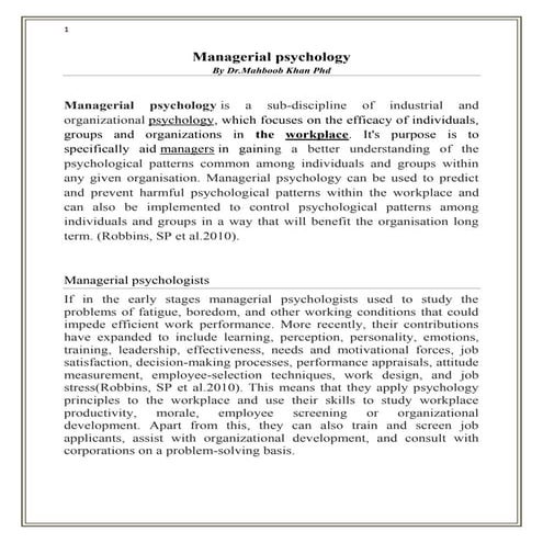 Managerial Psychology By Dr.Mahboob Khan Phd | PDF