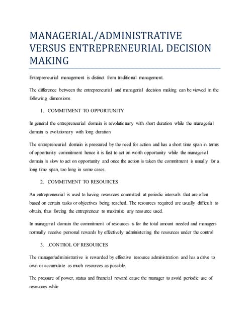 Entrepreneurial Management A Literature Review | PDF