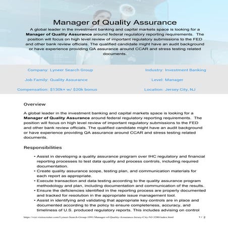 Manager of Quality Assurance | PDF