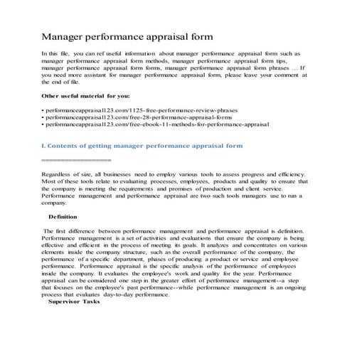 Manager performance appraisal form | PDF