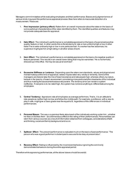 Managers commit mistakes while evaluating employees and their ... Managers commit mistakes while evaluating employees and their ...