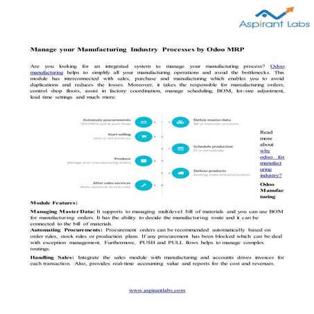 Manage your manufacturing industry processes by odoo mrp | PDF