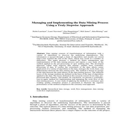 Managing And Implementing The Data Mining Process Using A Truly Stepwise Approach Pdf