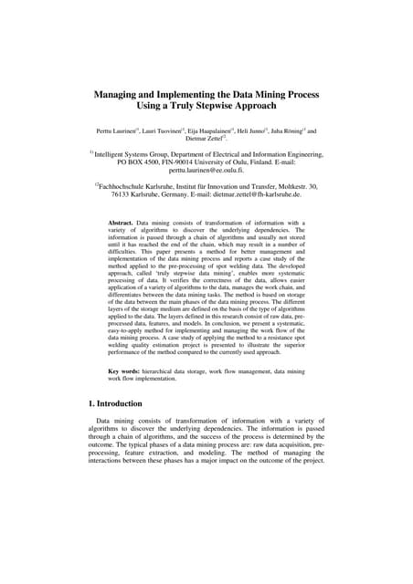 Managing And Implementing The Data Mining Process Using A Truly Stepwise Approach Pdf