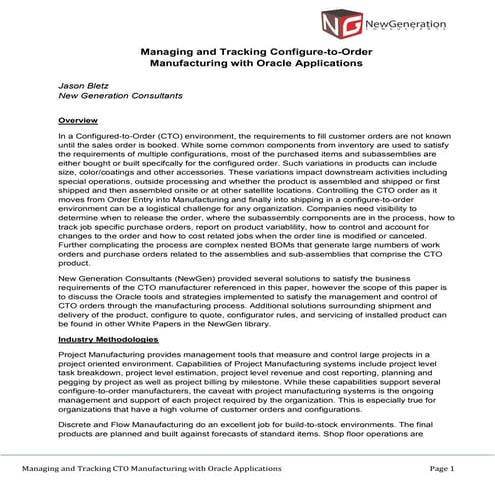 Managing And Tracking Eto Manufacturing With Oracle Apps | PDF