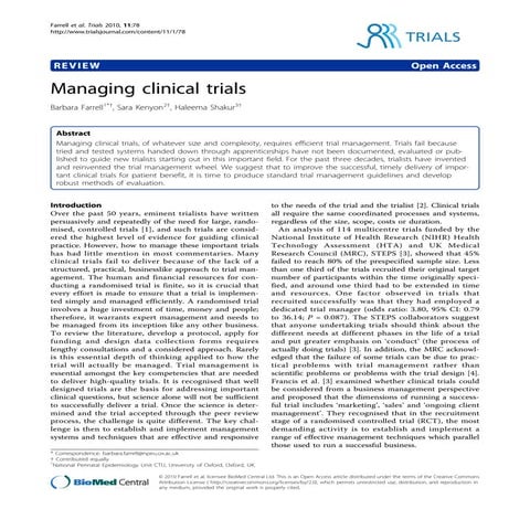 Managing clinical trials | PDF