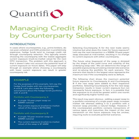 Managing Credit Risk by Counterparty Selection | PDF