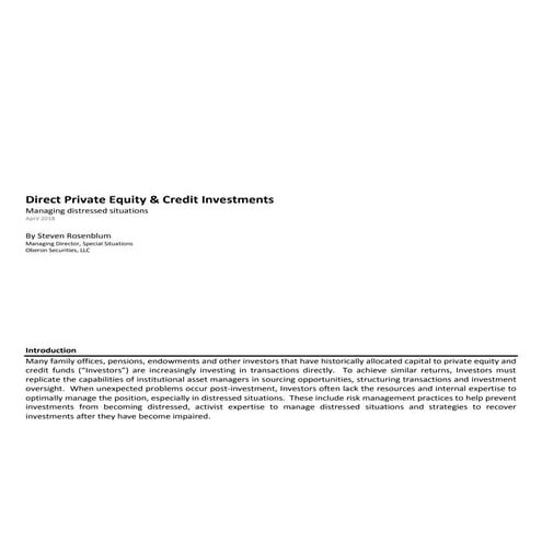 Managing distressed private equity and credit investments | PDF