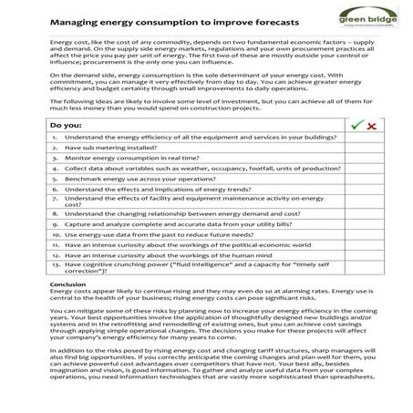 Managing energy consumption to improve forecasting checklist | PDF ...