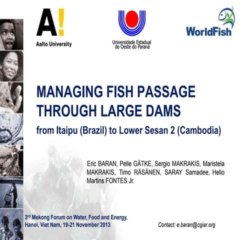 Managing fish passage through large dams | PPTX | Fish and Aquariums | Pets
