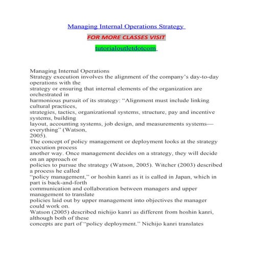 Managing internal operations strategy/tutorialoutlet | DOC | Business ...