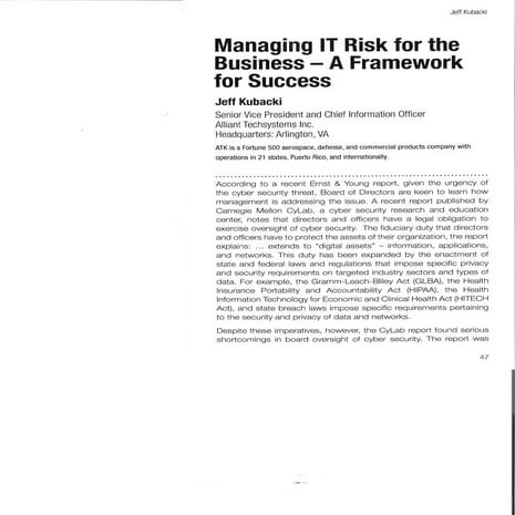 Managing IT Risk for the Business - A Framework for Success | PDF