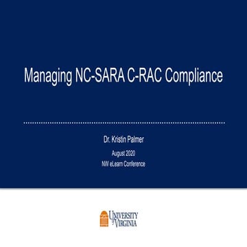 Managing NC SARA C-RAC compliance NWelearn August 2020 | PPT