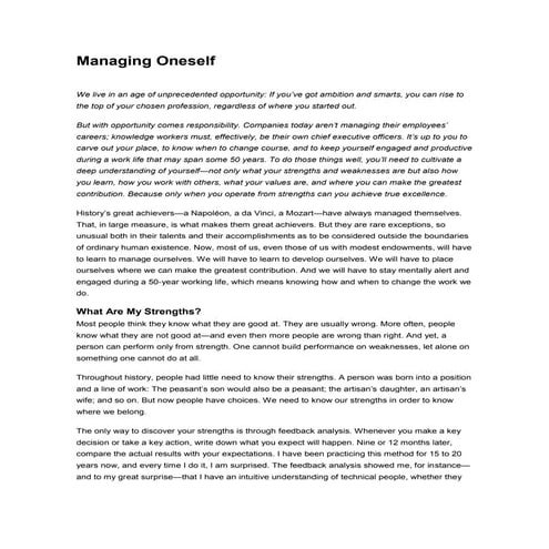 Managing oneself | PPTX
