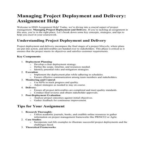 Managing Project Deployment and Delivery | DOCX