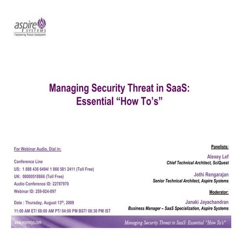 Managing Security Threat In SaaS Essential: "How To's" | PPT