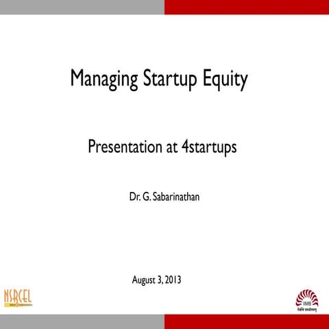 Managing startup equity (Equity For Startups) | PDF