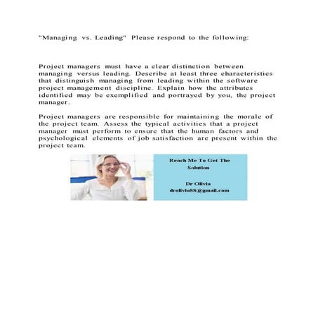 Managing vs. Leading Please respond to the followingProje | DOCX