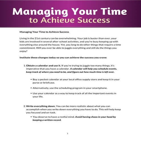 Managing your time to achieve success | PDF