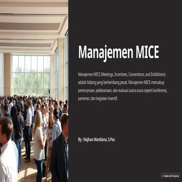Manajemen MICE for Tourism, Peluang dan tantangan serta manajemen resiko | PPTX