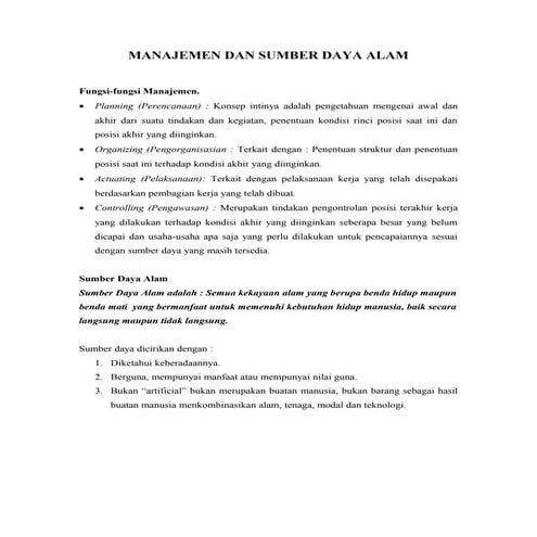 Manajemen dan sumber daya alam | PDF
